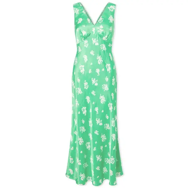 Kitri Claire Floral Print Slip Dress In Green Mono Floral 70