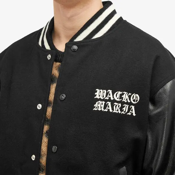 Wacko Maria Leather Varsity Jacket In Black - 50% Off | Editorialist
