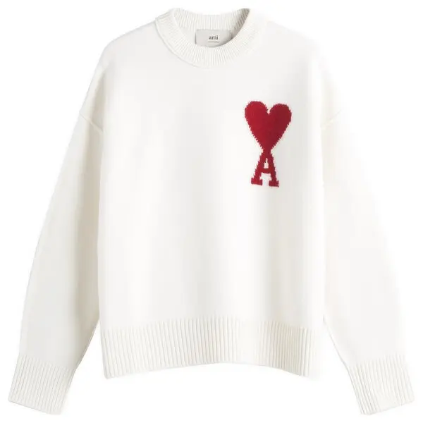 Ami Adc Crew Knit Sweater - Off White/red