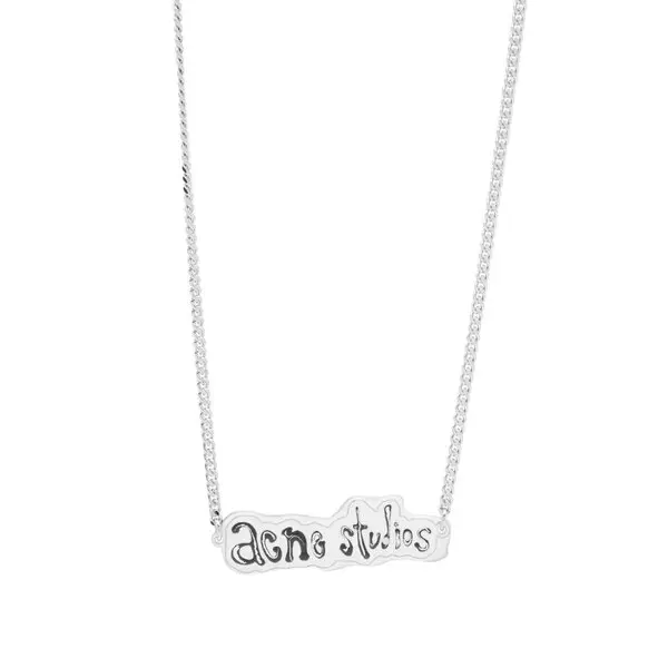 Acne Studios Label Logo Necklace - Silver/grey
