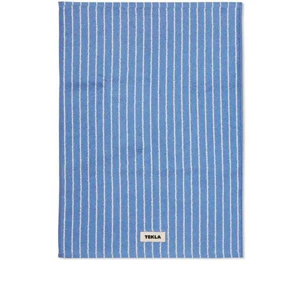 TEKLA Organic Terry Bath Mat - Clear Blue Stripes