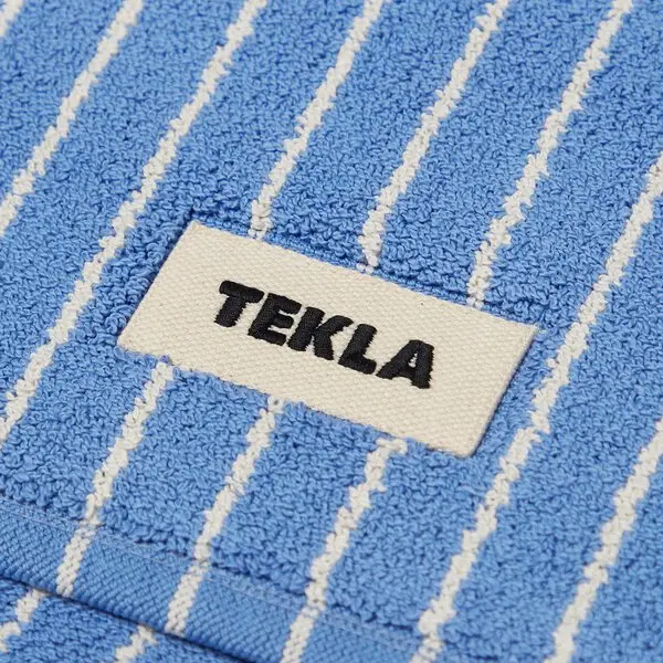 TEKLA Organic Terry Bath Mat - Clear Blue Stripes