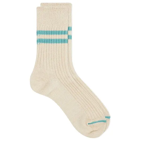 ROTOTO Hemp Organic Cotton Stripe Socks - White Sand/turquoise
