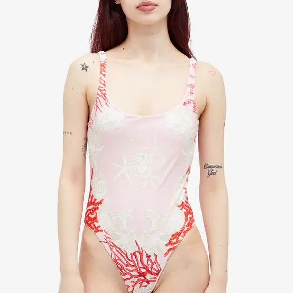 Versace One Piece Swimsuit - Dusty Rose/coral/bone