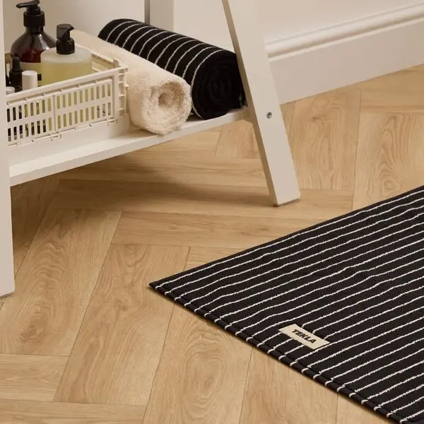 TEKLA Organic Terry Bath Mat - Black Stripes