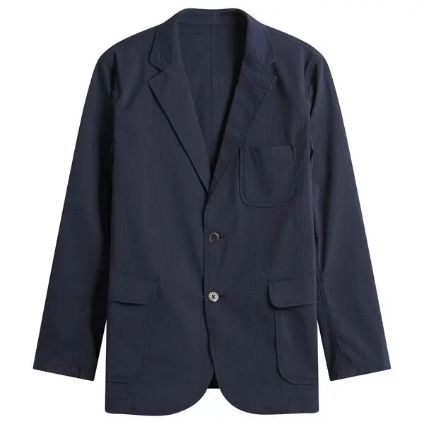 BEAMS 3 Button Coolmax® Seersucker Blazer - Navy