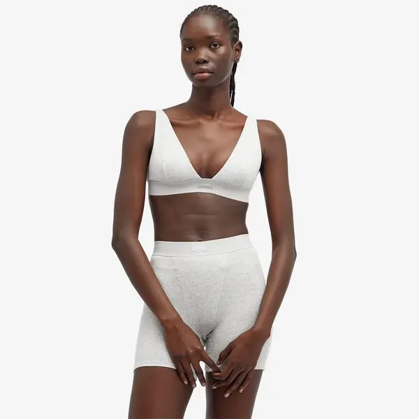 SKIMS Cotton Rib Plunge Bralette - Light Heather Grey