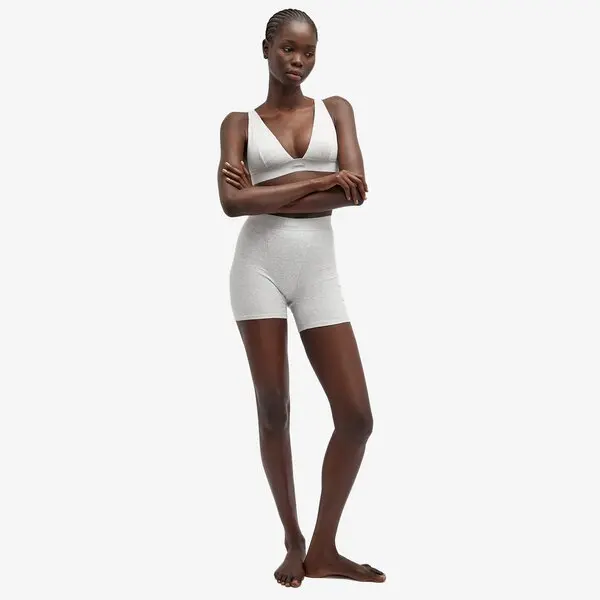 SKIMS Cotton Rib Plunge Bralette - Light Heather Grey
