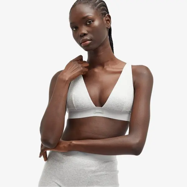 SKIMS Cotton Rib Plunge Bralette - Light Heather Grey