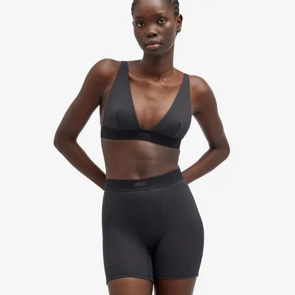 SKIMS Cotton Rib Plunge Bralette - Soot