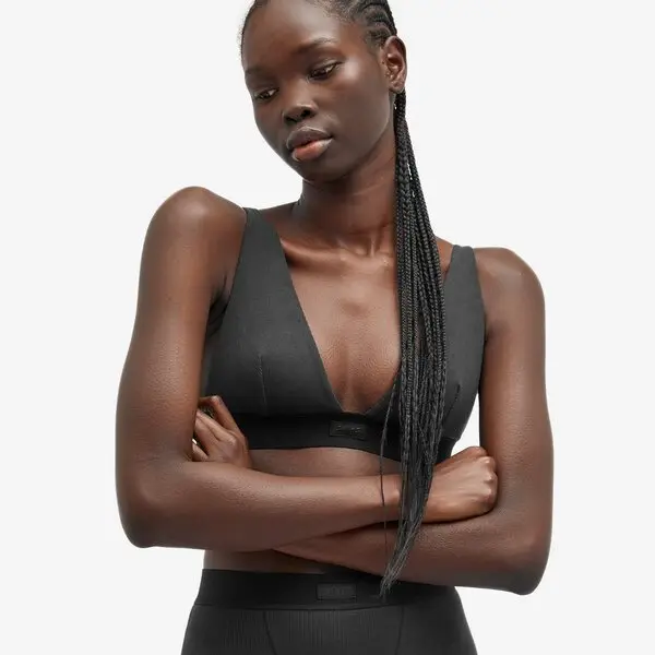 SKIMS Cotton Rib Plunge Bralette - Soot