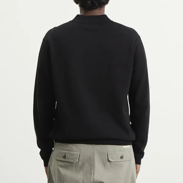 BEAMS 12g Knit Long Sleeve Polo - Black