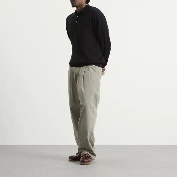 BEAMS 12g Knit Long Sleeve Polo - Black