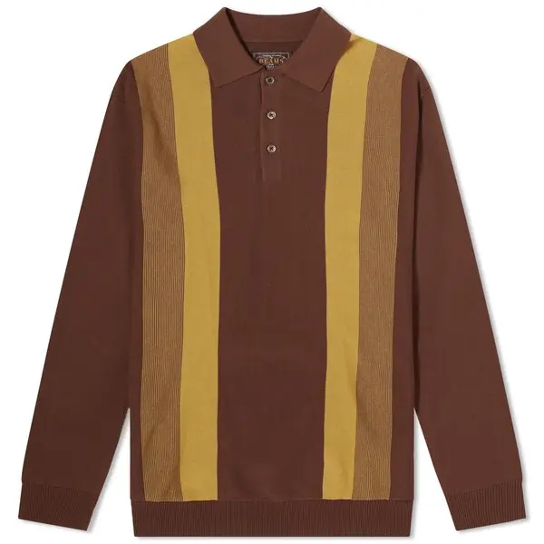 BEAMS 12g Stripe Knit Long Sleeve Polo Shirt
