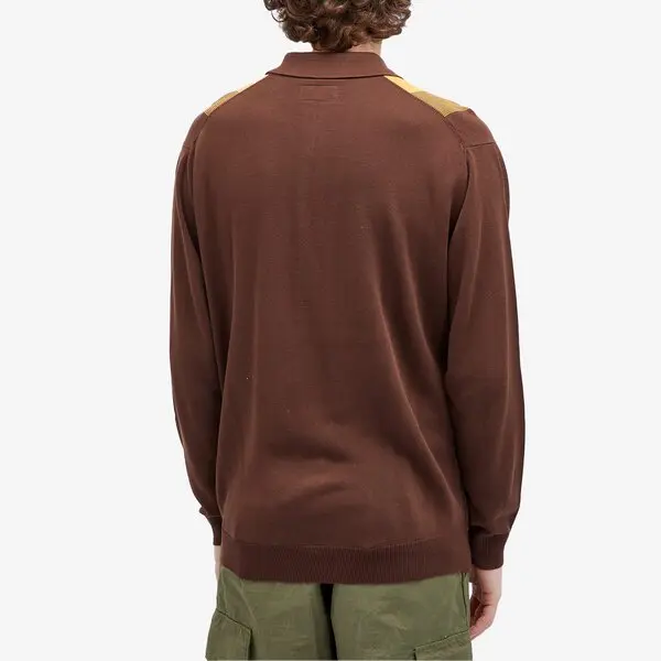 BEAMS 12g Stripe Knit Long Sleeve Polo Shirt