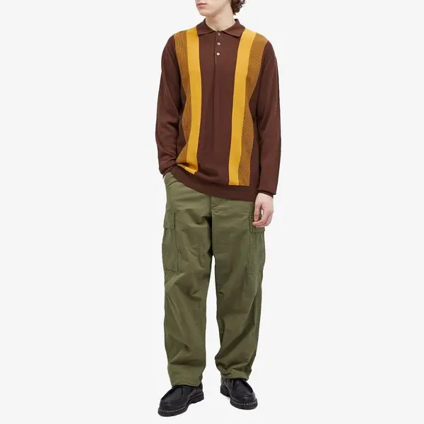 BEAMS 12g Stripe Knit Long Sleeve Polo Shirt