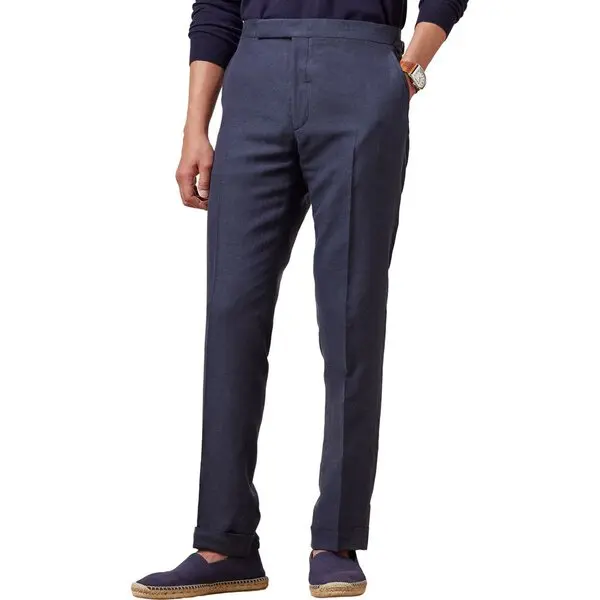 Ralph Lauren Purple Label Gregory Straight Fit Silk And Linen Trousers - Navy