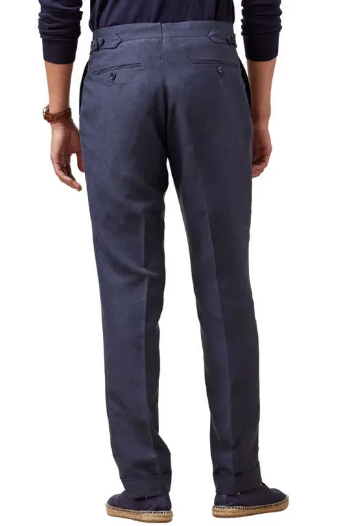 Ralph Lauren Purple Label Gregory Straight Fit Silk And Linen Trousers - Navy