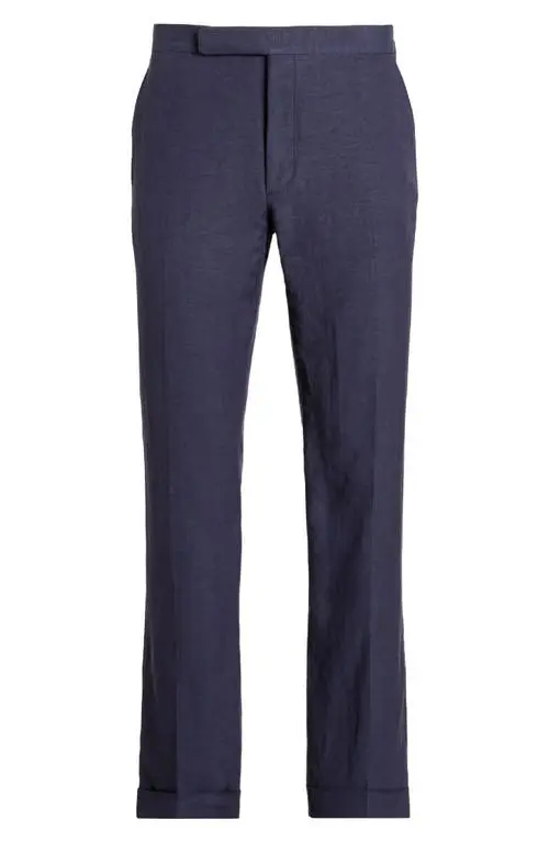 Ralph Lauren Purple Label Gregory Straight Fit Silk And Linen Trousers - Navy