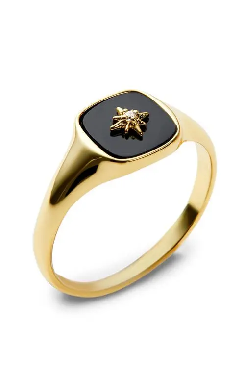 ANA LUISA Amara Gold Signet Ring - Black/gold