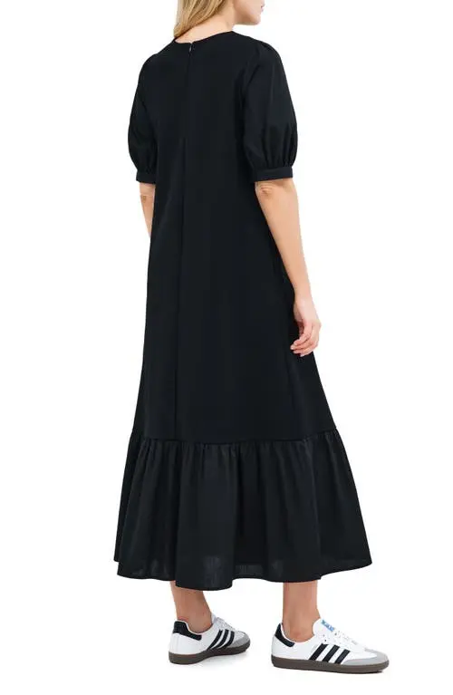 MARCELLA Olivia Mixed Media Midi Dress - Black