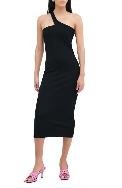 MARCELLA Cameron One-shoulder Ponte Midi Dress - Black