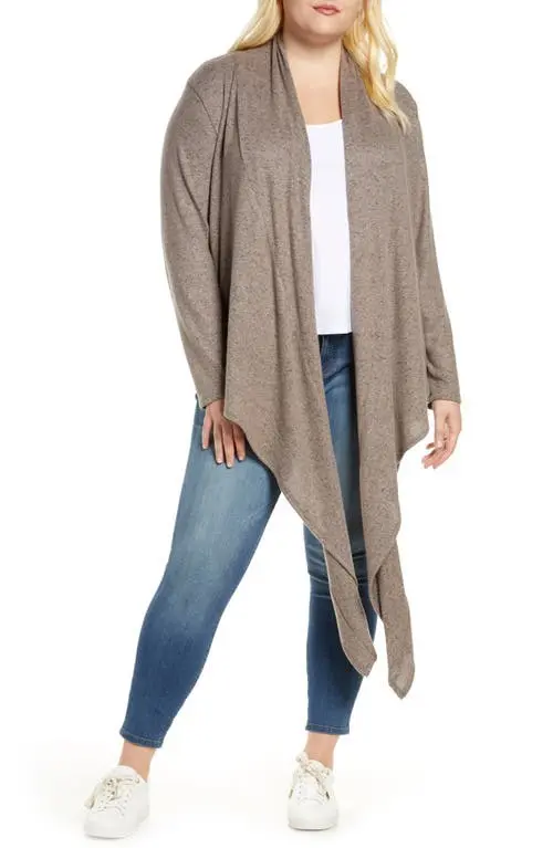 Loveappella Multi Wear Tie Front Draped Cardigan - Mocha