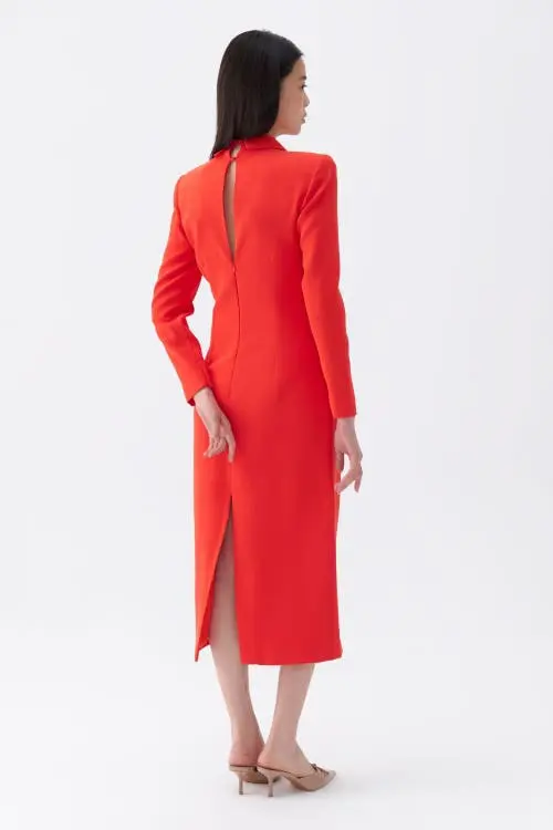 nocturne red dress Asymmetric Open-Back Halter Maxi Dress  Nocturne