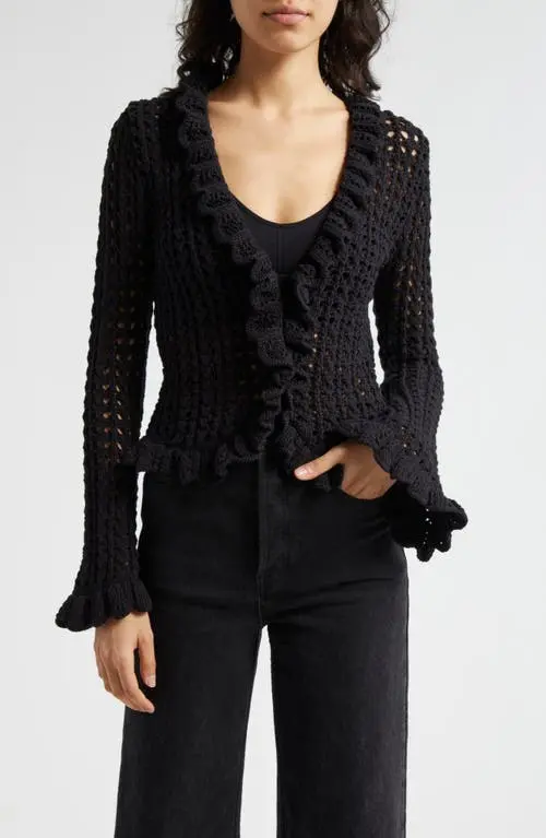 L'Agence Solaris Open Stitch Cotton-blend Cardigan - Black