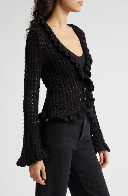 L'Agence Solaris Open Stitch Cotton-blend Cardigan - Black