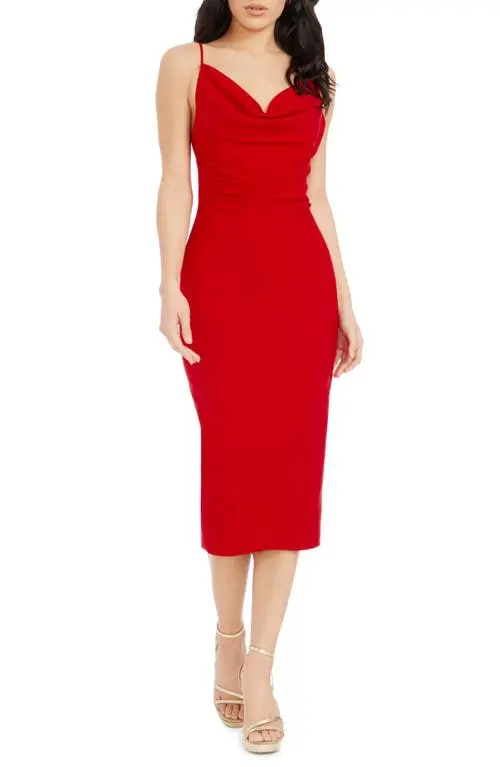 Dress The Population Nikki Cowl Neck Midi Dress - Rouge - 25% Off |  Editorialist