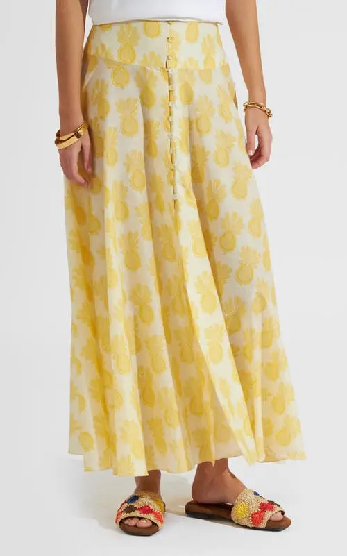 La DoubleJ Ariel Printed Skirt - Pineapple Sunflower White