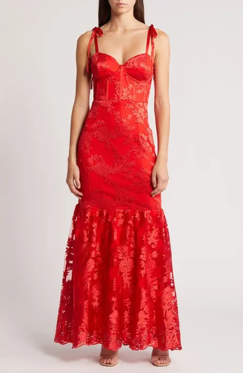 Lulus Dramatic Desires Floral Embroidery Bustier Gown In Red/Red - 70% Off  | Editorialist