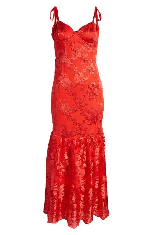 Lulus Dramatic Desires Floral Embroidery Bustier Gown In Red/Red - 70% Off  | Editorialist