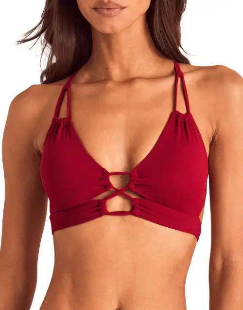 ADORE ME Tatiana Floral Print Bikini Top With Cross-loop Detail - Dark Red