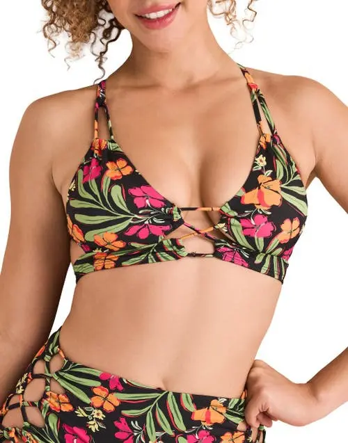 ADORE ME Tatiana Floral Print Bikini Top With Cross-loop Detail - Tropical Black