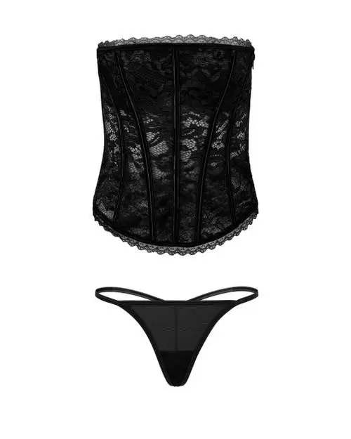 ADORE ME Hailey Lined Corset & G-string Set - Black