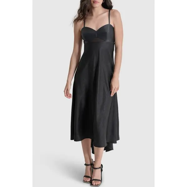 Dkny Satin And Faux Leather Maxi Dress - Black/Black | Editorialist