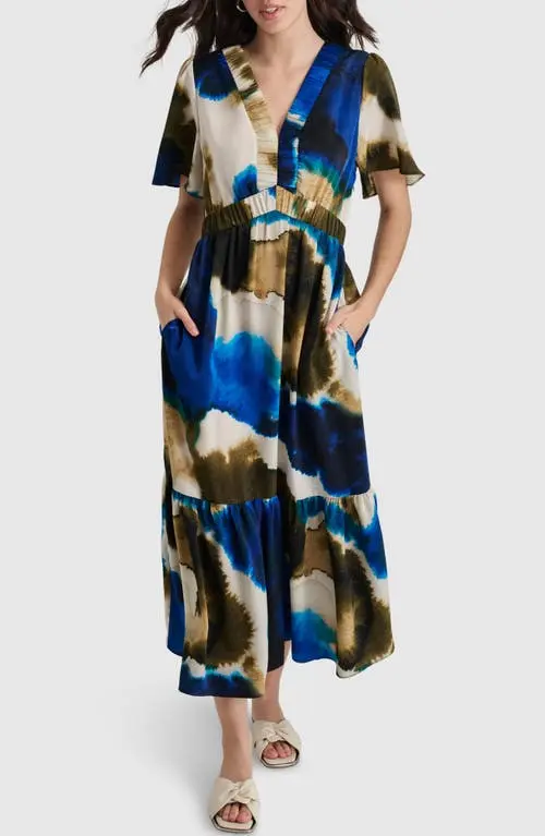 Dkny Print V-neck Maxi Dress - Exploded Ink Swirl