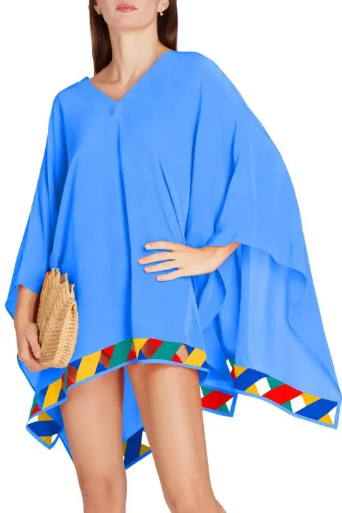 VALIMARE Bandage Hem Chiffon Cover-up Poncho - Blue