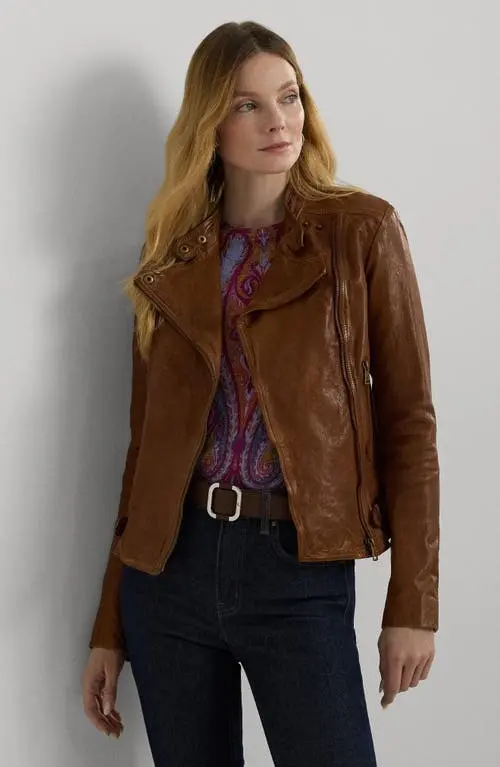 Ralph Lauren Leather Moto Jacket - Dark Walnut
