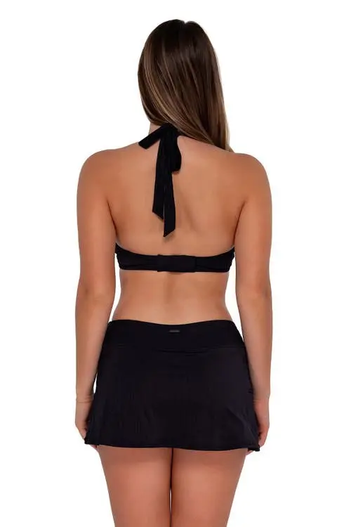 SUNSETS Sporty Swim Skirt Bottom - Black Seagrass Texture