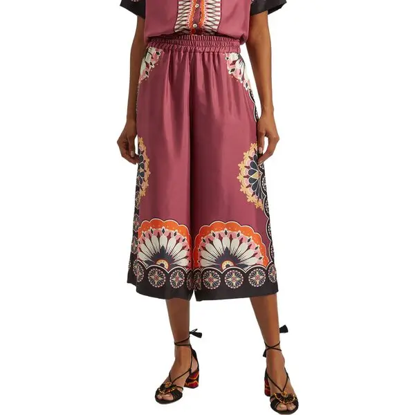 La DoubleJ Cortile Cropped Pants - Napoli Plates Placée Bordeaux