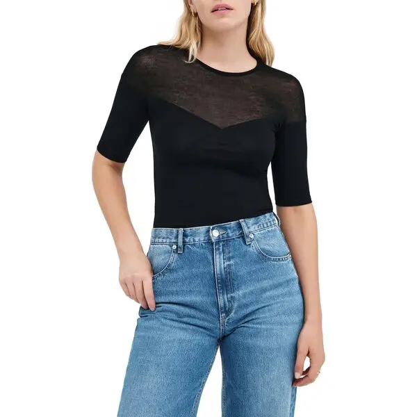 MARCELLA Adeline Mixed Media Top - Black