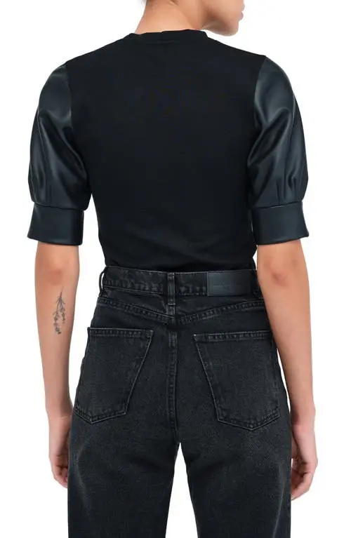 MARCELLA Trove Faux Leather Sleeve Top