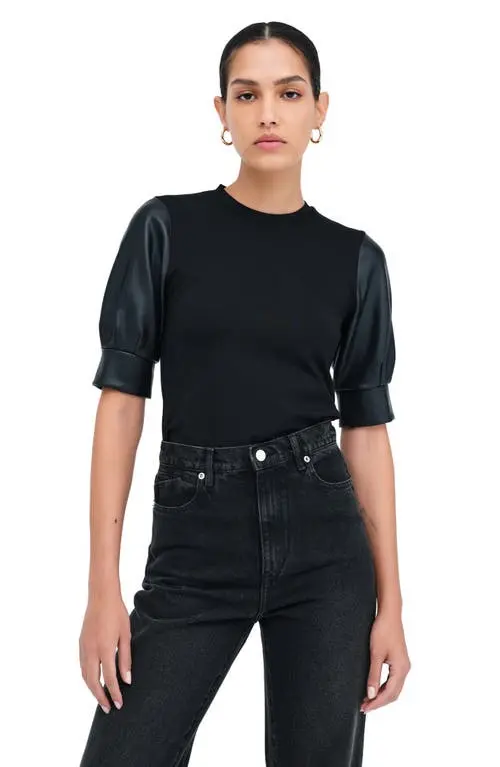 MARCELLA Trove Faux Leather Sleeve Top