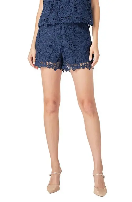 Endless Rose Deco Lace High-waist Shorts - Navy