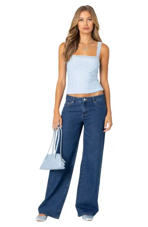 EDIKTED Virginia Lace Trim Eyelet Tank Top - Light-blue