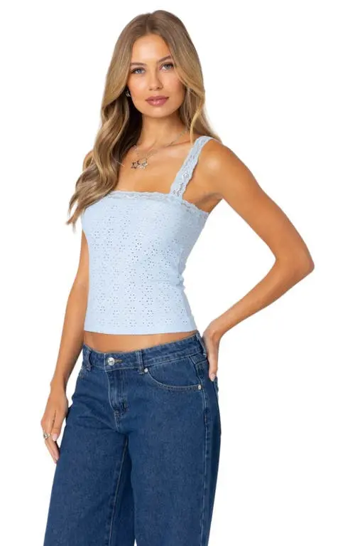 EDIKTED Virginia Lace Trim Eyelet Tank Top - Light-blue