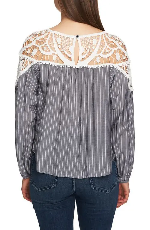 1.State Lace Yoke Pinstripe Blouse